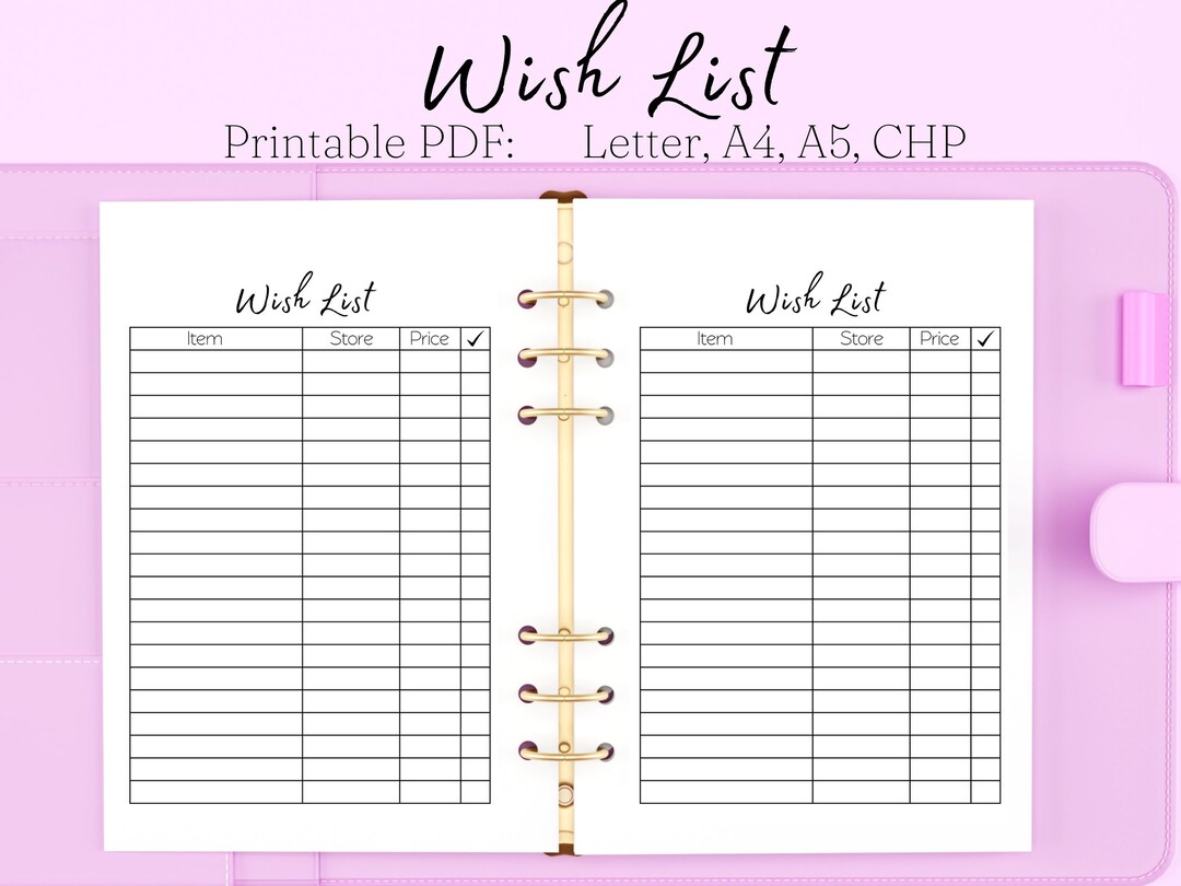 Wish List Printable, Wish List PDF, Wishlist Template, Wish Lists, Wish ...