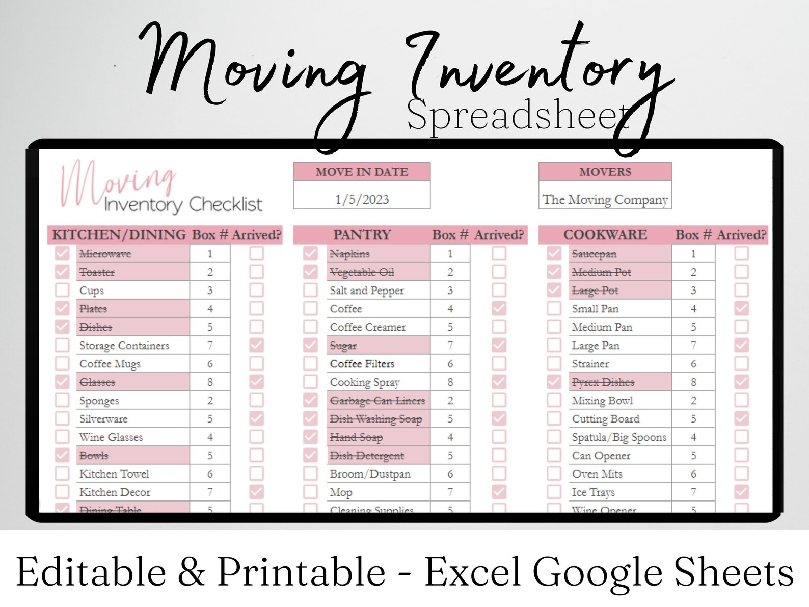 Moving Inventory Template Google Sheets, Moving Planner, Moving List ...
