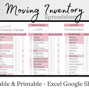 Moving Inventory Template Google Sheets, Moving Planner, Moving List ...