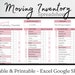 Moving Inventory Template Google Sheets, Moving Planner, Moving List ...