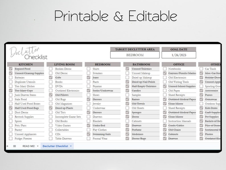 Declutter List, Home Organizer, Declutter Tracker Purge Checklist, Editable Cleaning Schedule ...