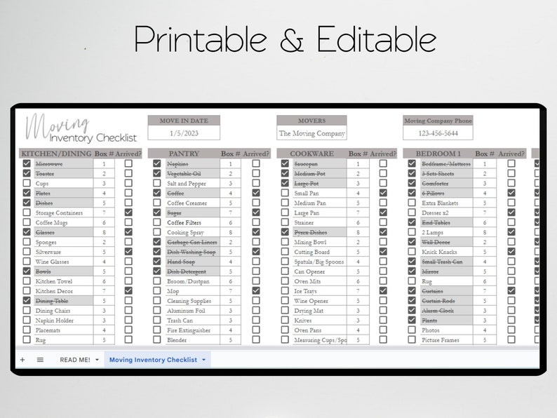 Home Moving Inventory Template Excel Spreadsheet Home Moving - Etsy