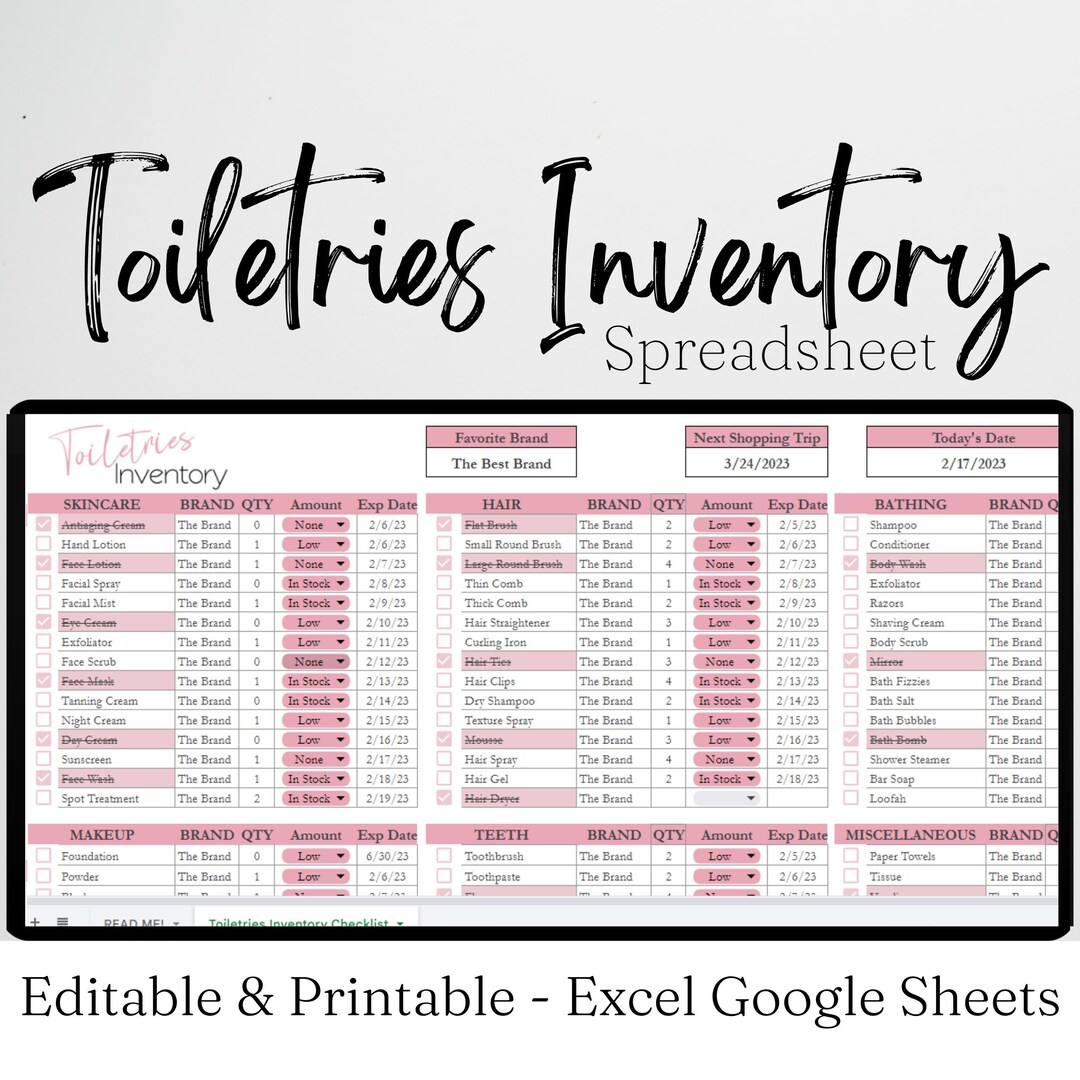 Toiletries Inventory, Toiletries Packing List for Travel, Household ...