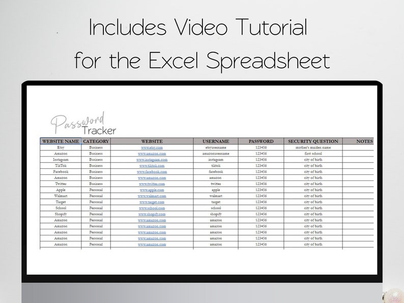 Password Tracker Excel Spreadsheet Password Tracker Google - Etsy