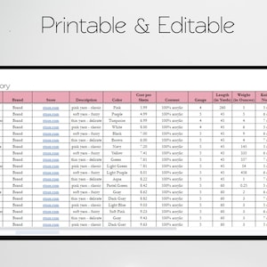 Yarn Inventory Tracker Excel Spreadsheet, Yarn Organizer Worksheet ...