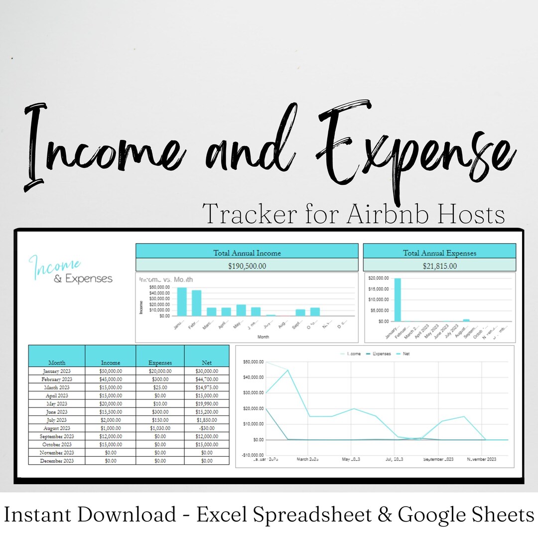 Income and Expense Template for Short Term Rental Property, Rental ...