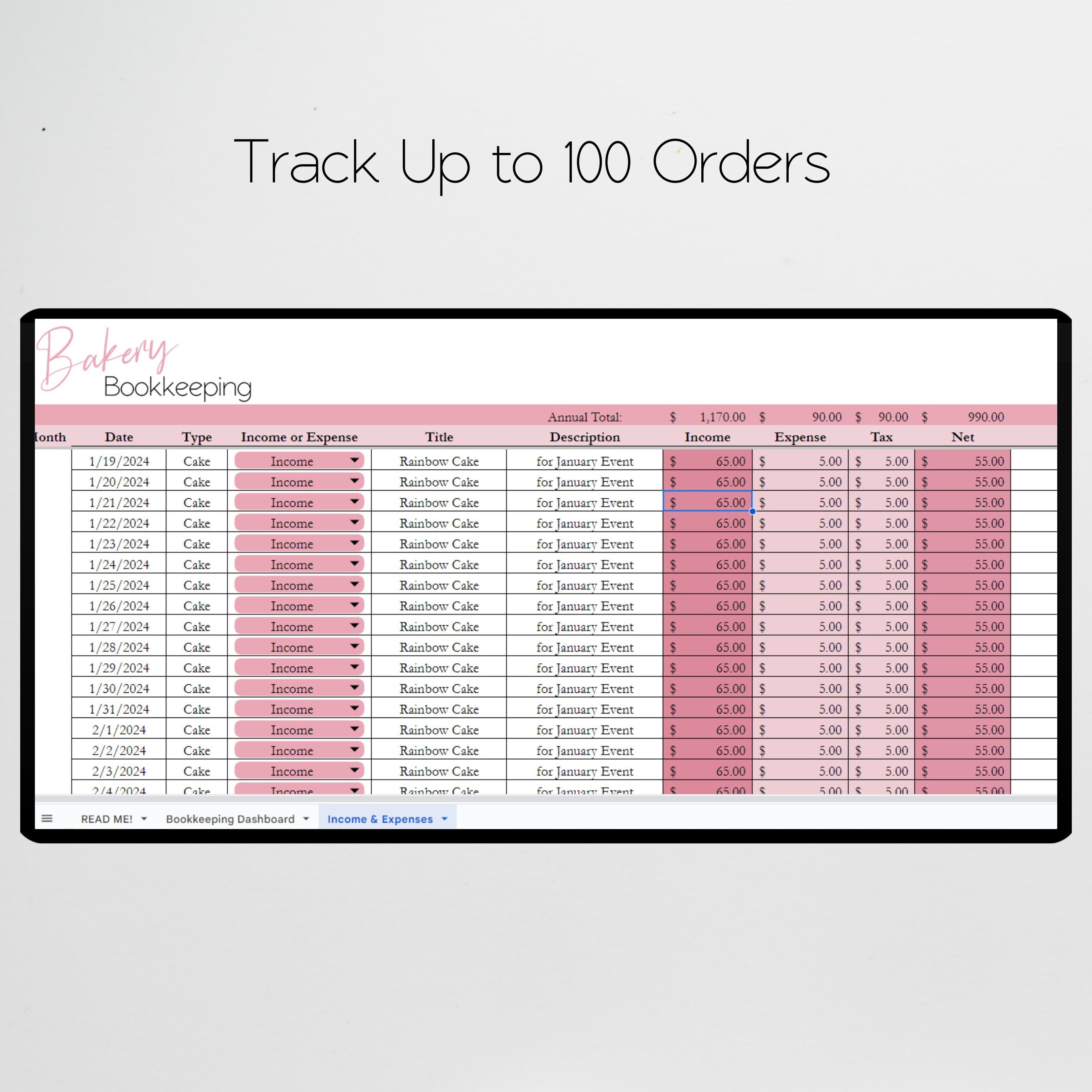 Bakery Business Bookkeeping Template, Bakery Business Income and ...