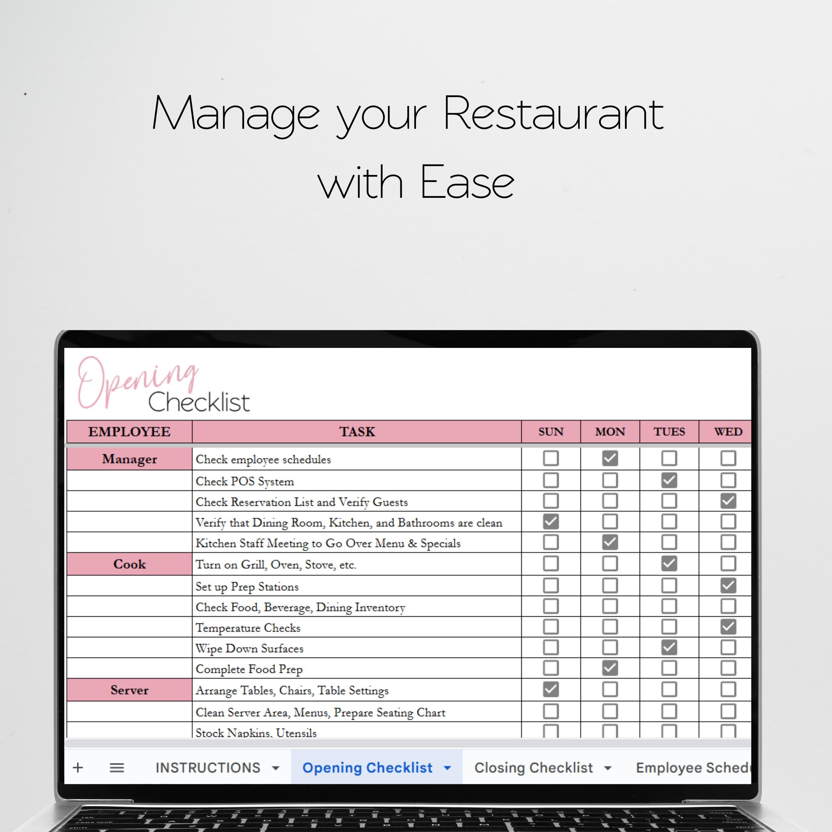 Restaurant Checklist Template Bundle, Employee Checklist, Restaurant ...