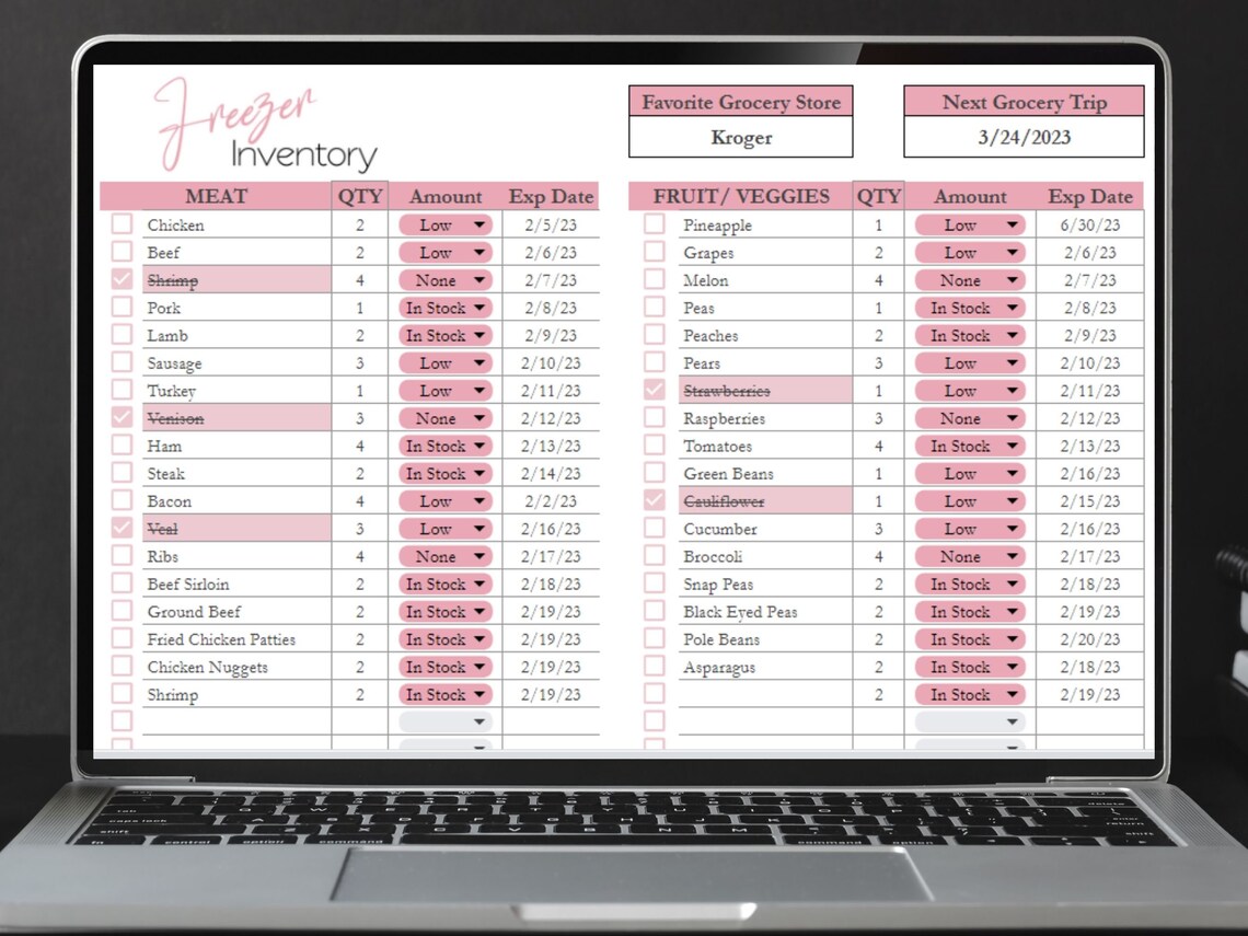 Freezer Inventory Template Freezer Checklist Freezer List - Etsy