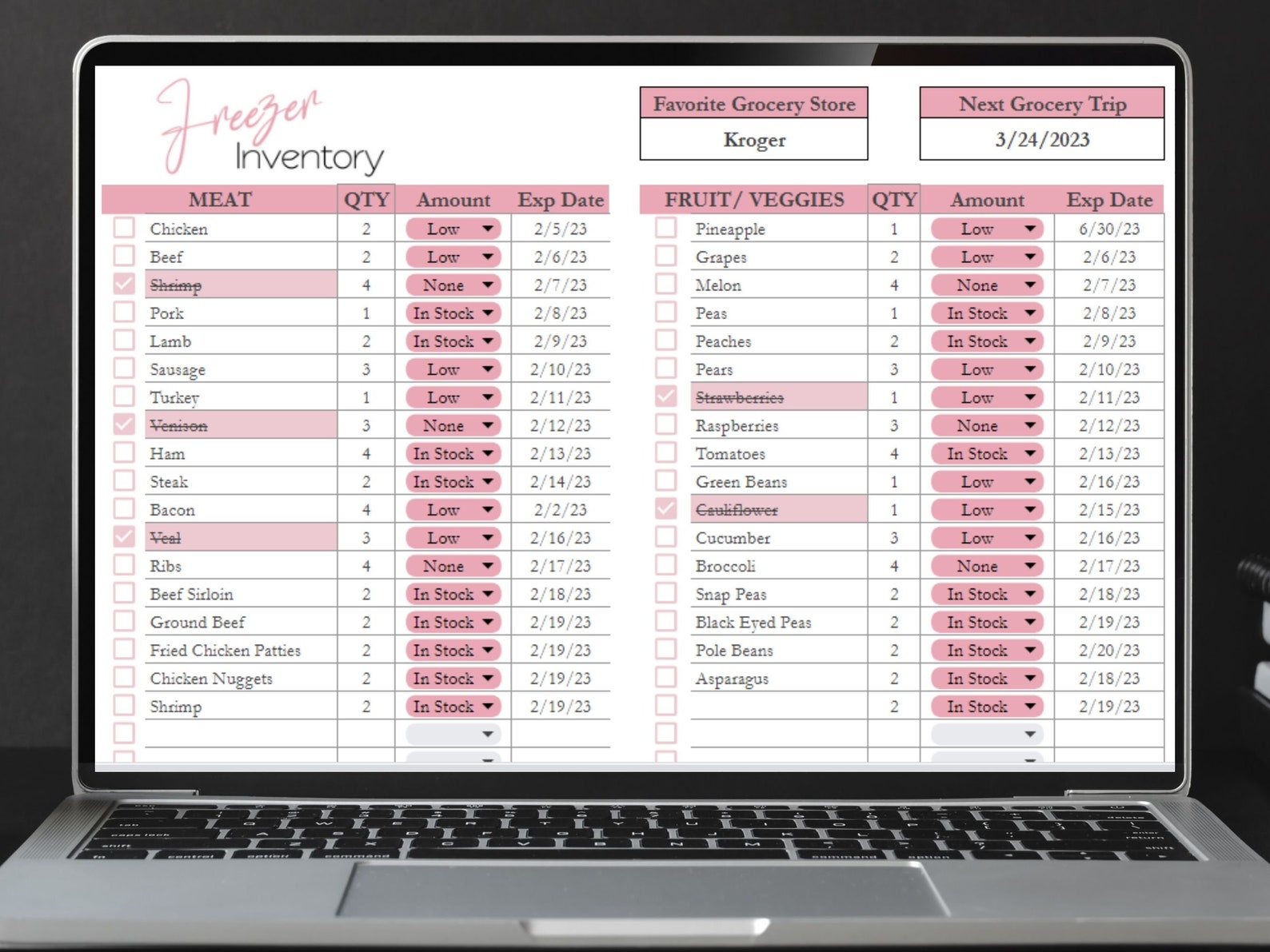 Freezer Inventory Template Freezer Checklist Freezer List - Etsy