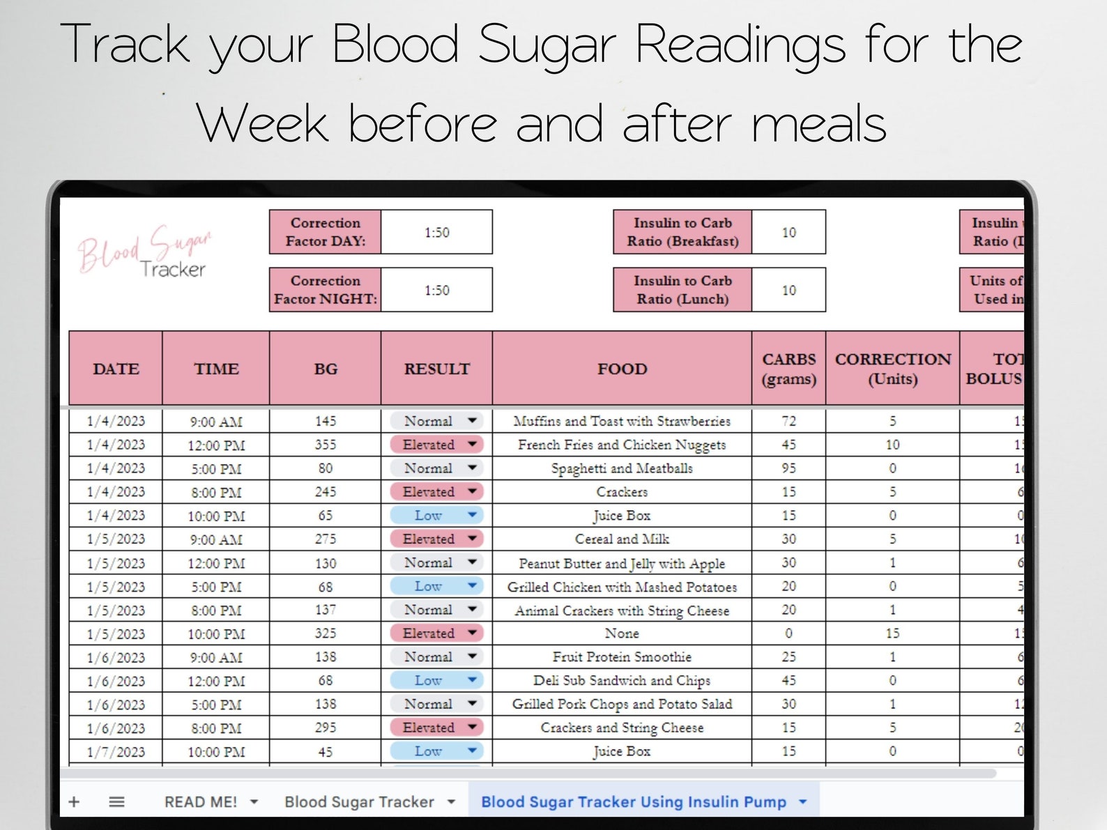 Blood Sugar Tracker Excel Spreadsheet Template Type 1 - Etsy