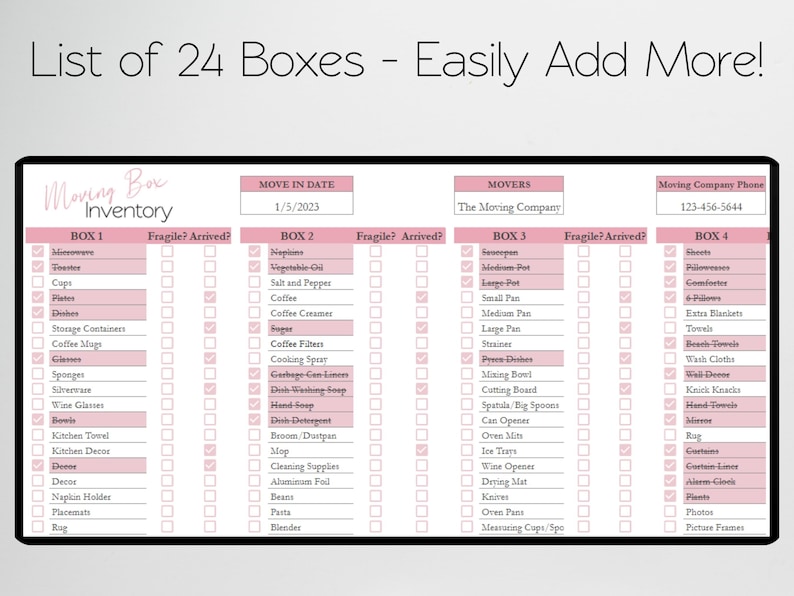 Moving Box Inventory Excel Spreadsheet, Organized Moving, Home ...
