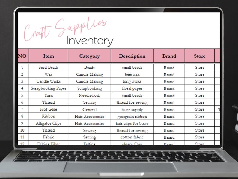 Craft Supplies Inventory Tracker Excel Spreadsheet Crafts - Etsy