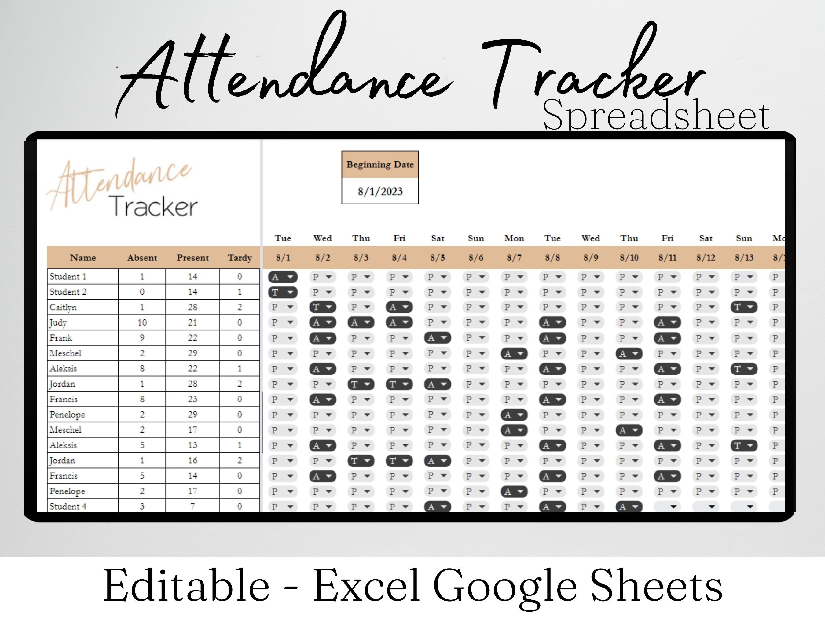 Attendance Tracker for Google Sheets Attendance Sheet - Etsy