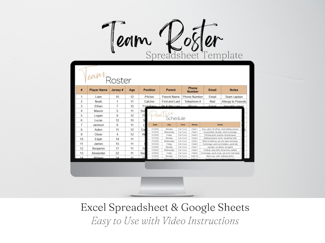 Team Roster Template Google Sheets, Youth Sports Team Template Google ...