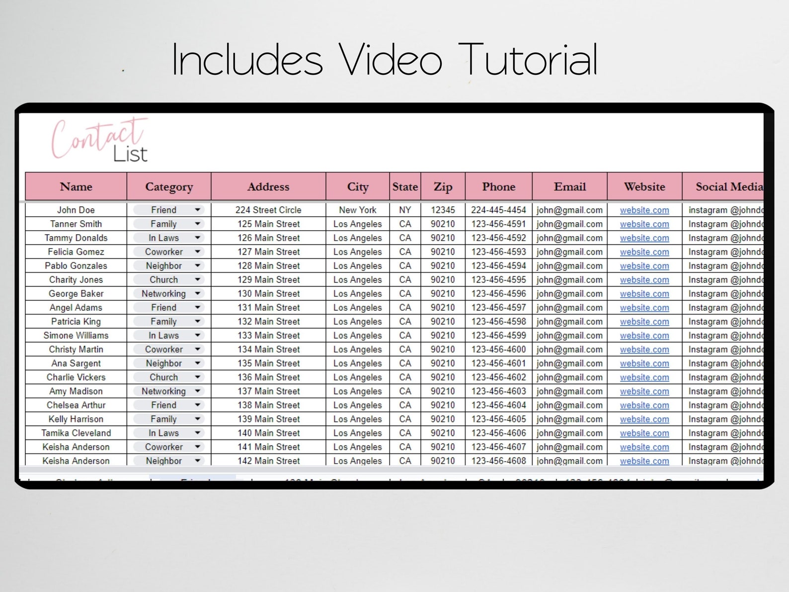 Contact List Template Excel Spreadsheet, Contact List Google Sheet ...
