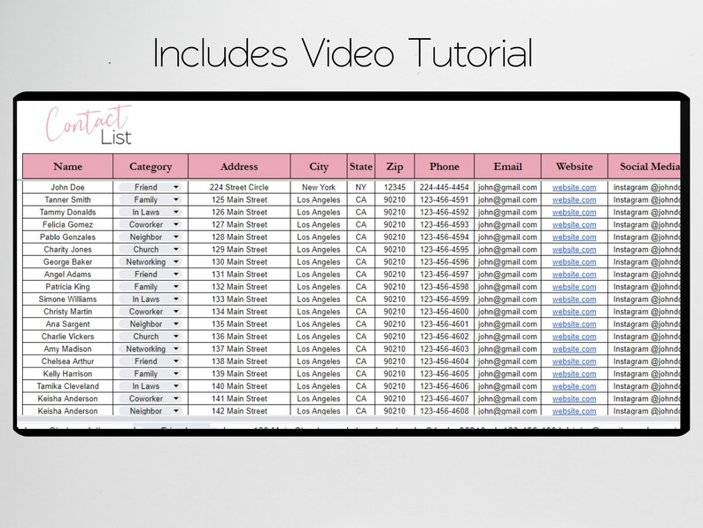 Contact List Template Excel Spreadsheet, Contact List Google Sheet ...