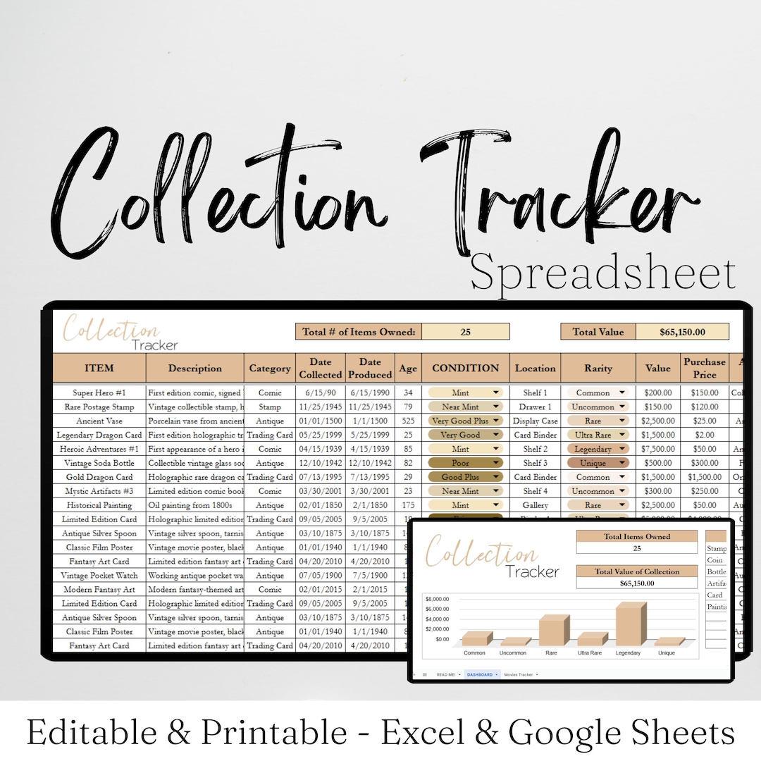 Collection Tracker Template Excel Spreadsheet, Comics, Model Cars ...