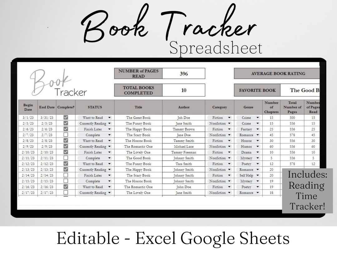 Book Tracker Journal, Book Tracker Excel, Reading Planner, Book Tracker ...