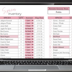 Spices Inventory List, Pantry Inventory Spreadsheet, Spice Inventory ...