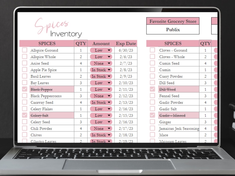 Spices Inventory List, Pantry Inventory Spreadsheet, Spice Inventory ...