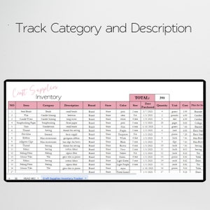 Craft Supplies Inventory Tracker Excel Spreadsheet Crafts Organization ...