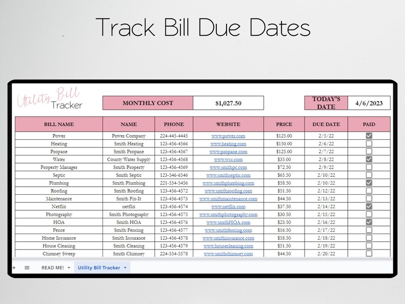 Utility Bill Tracker Excel Spreadsheet, Utilities Tracker Google Sheets ...