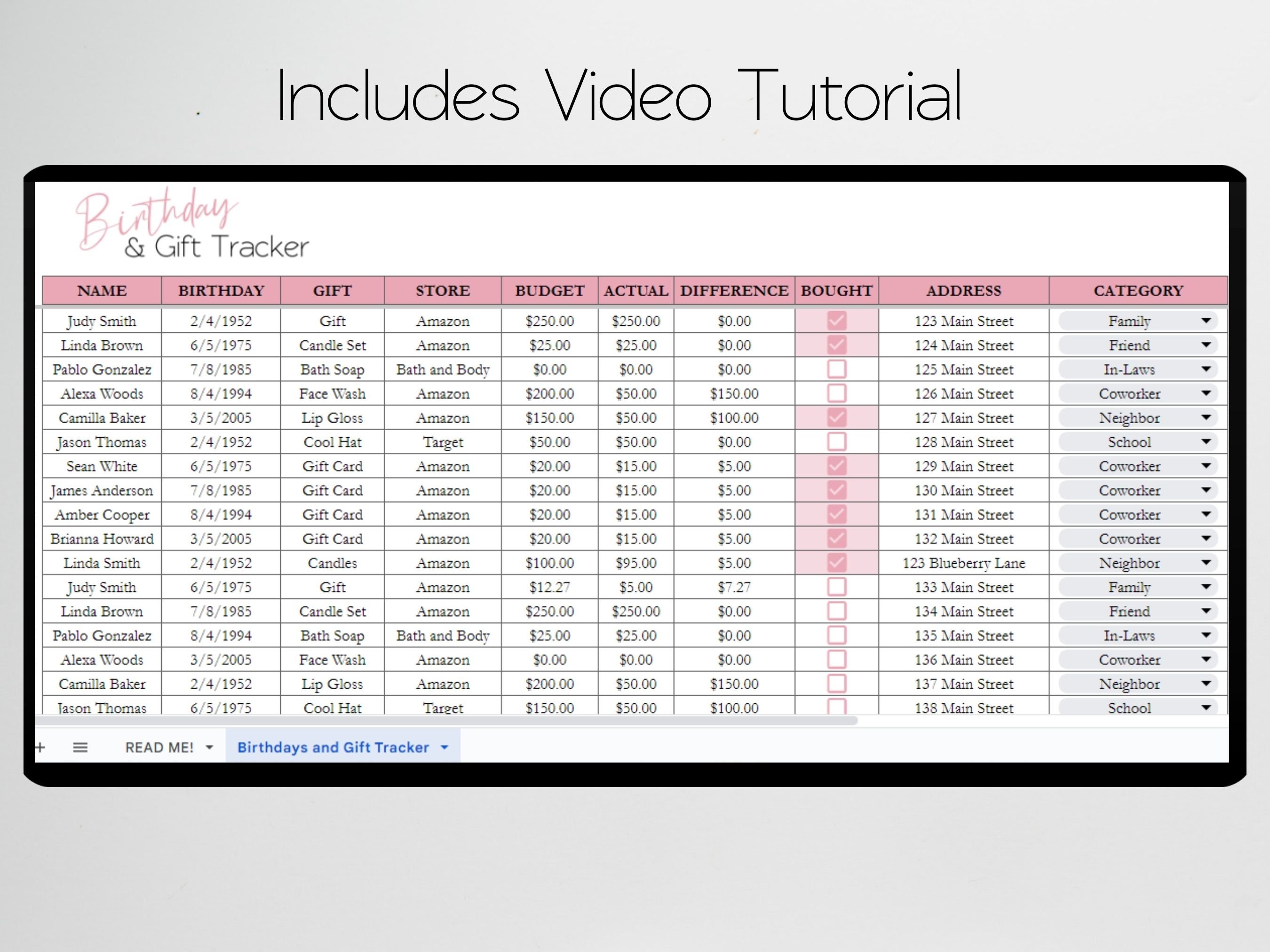 Birthday Tracker Template Excel Spreadsheet, Birthday Gift Tracker ...