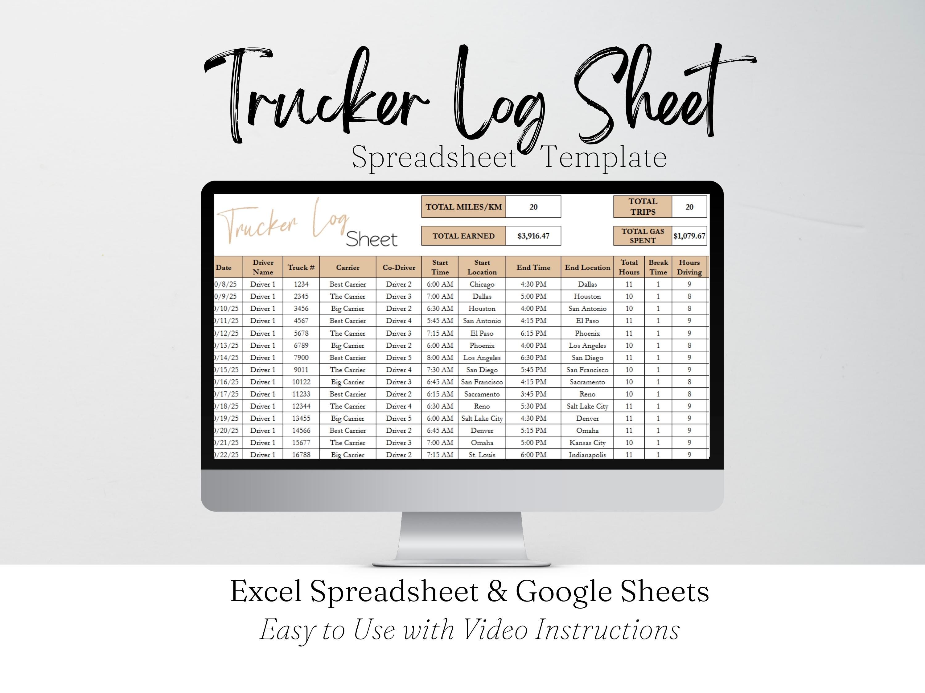 Trucker Log Sheet, Truck Driver Log Book, Trucking Trip Sheet Google ...