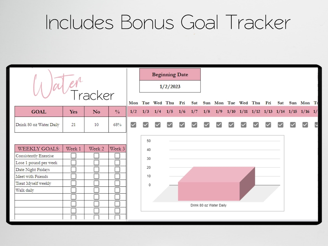 Water Tracker Template Excel Spreadsheet Water Tracking - Etsy