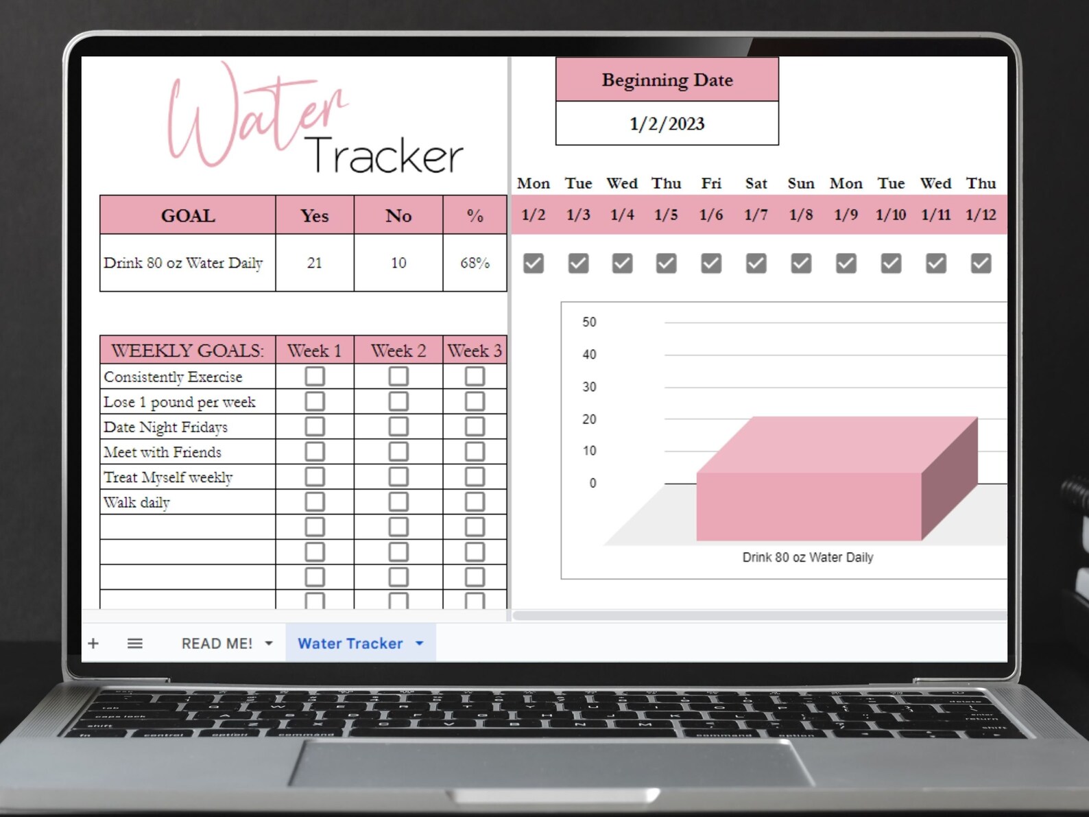 Water Tracker Template Excel Spreadsheet Water Tracking - Etsy