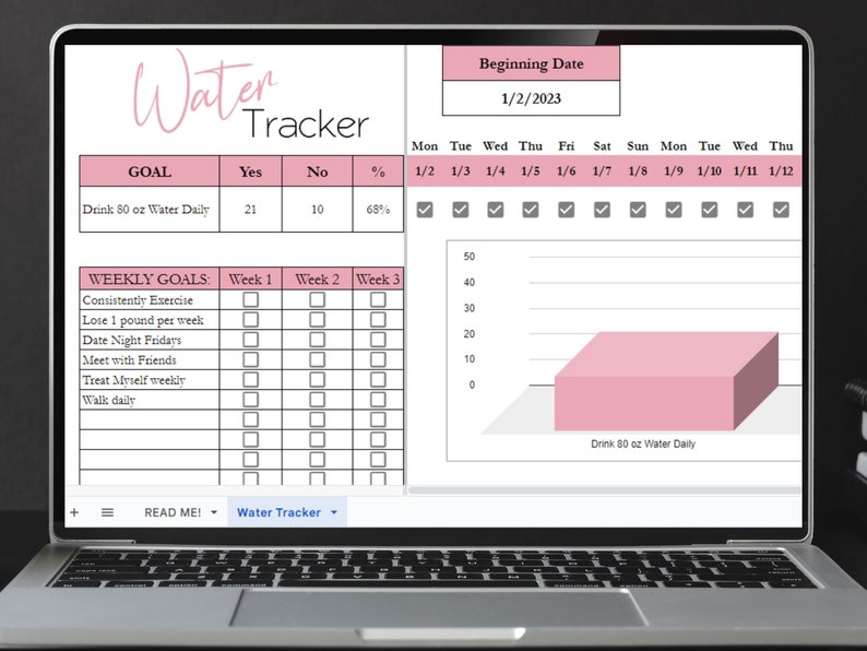 Water Tracker Template Excel Spreadsheet Water Tracking - Etsy