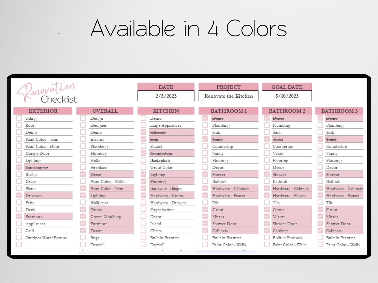 Home Renovation Checklist Home Renovation Spreadsheet - Etsy