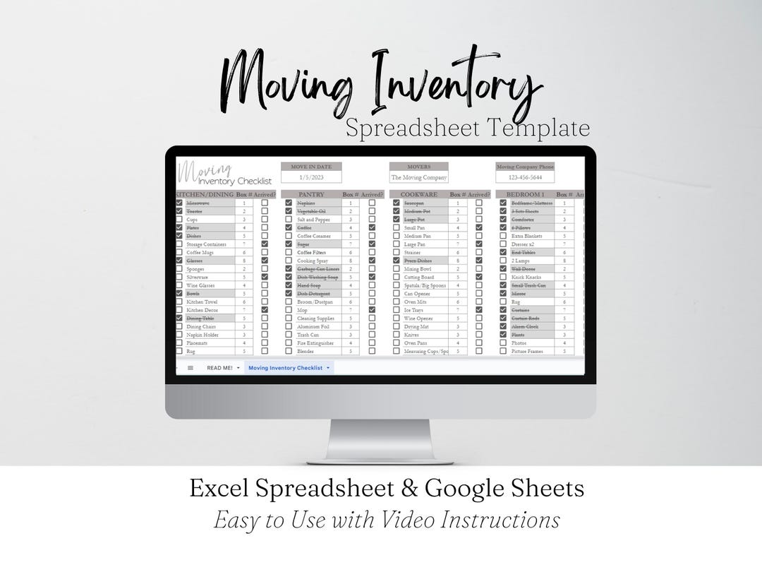Home Moving Inventory Template Excel Spreadsheet, Home Moving Planner ...
