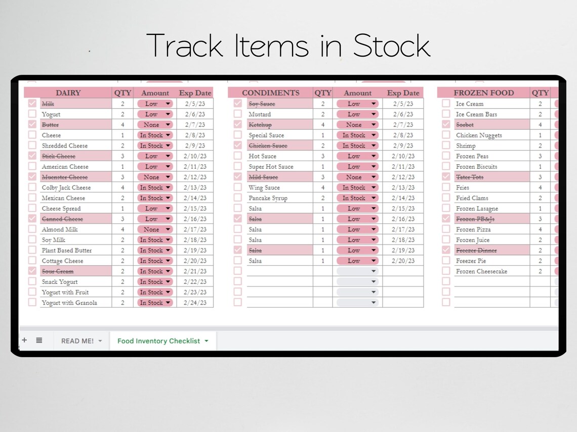 Food Inventory Template Food Tracker Spreadsheet List - Etsy