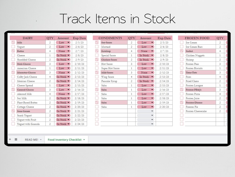 Food Inventory Template Food Tracker Spreadsheet List - Etsy