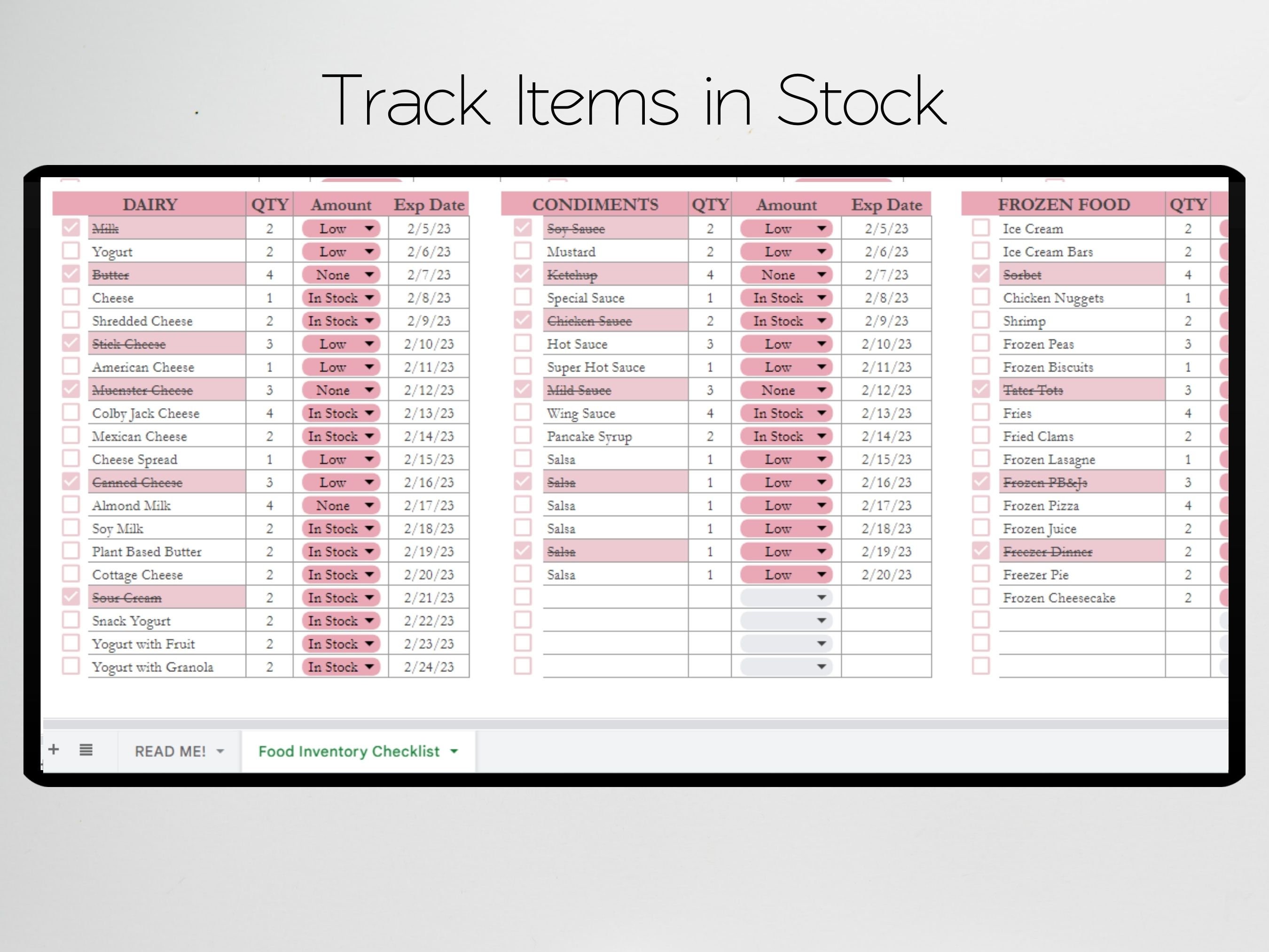 Food Inventory Template, Food Tracker Spreadsheet List Refrigerator ...