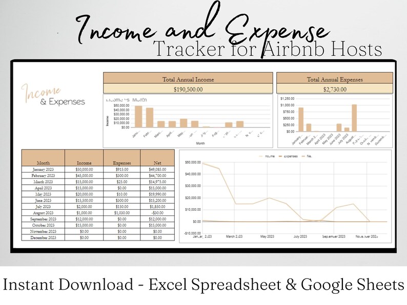 Income and Expense Tracker Excel Google Sheets, Rental Property ...