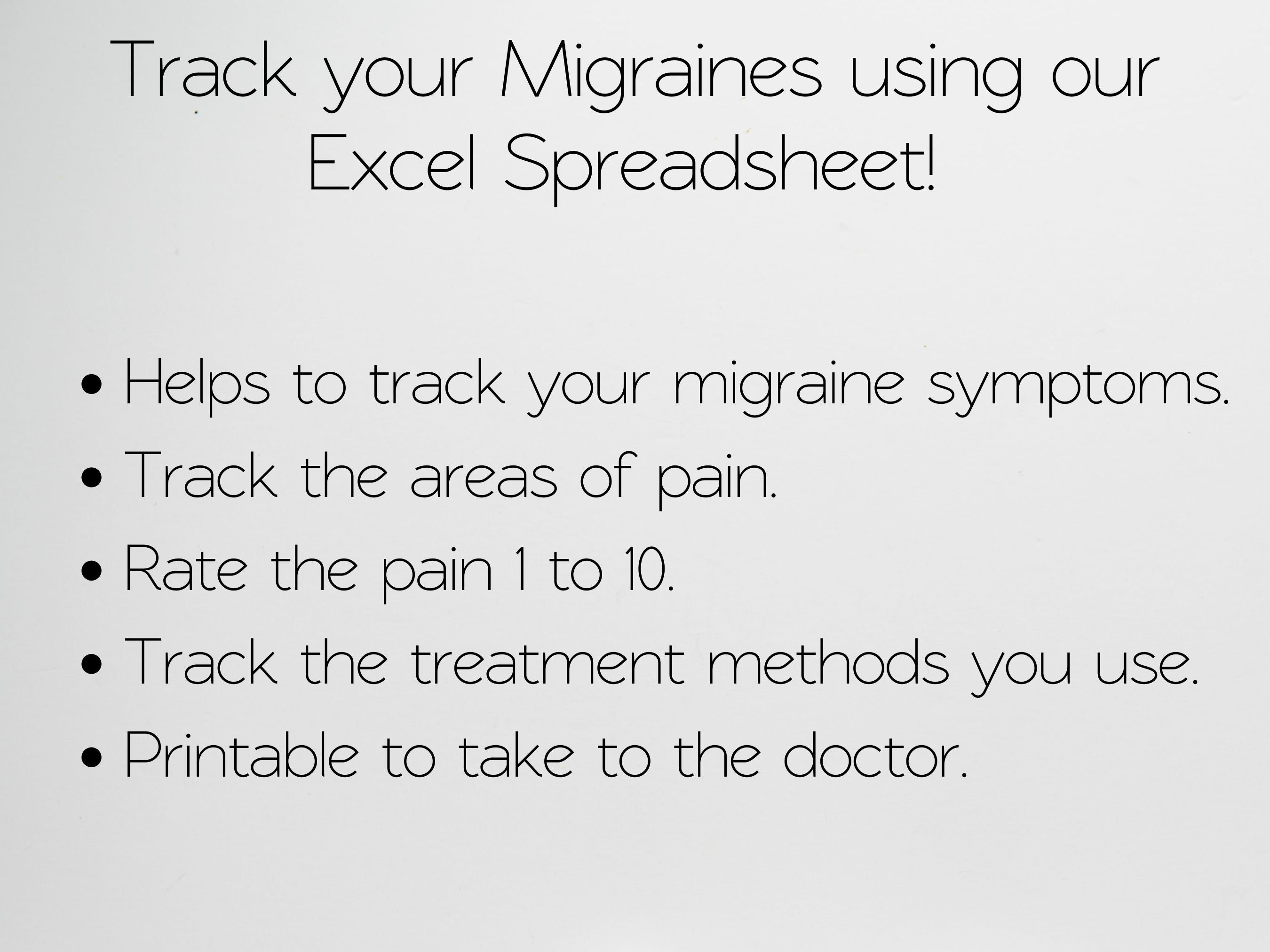 Migraine Tracker Excel Spreadsheet, Chronic Migraine Log Template ...