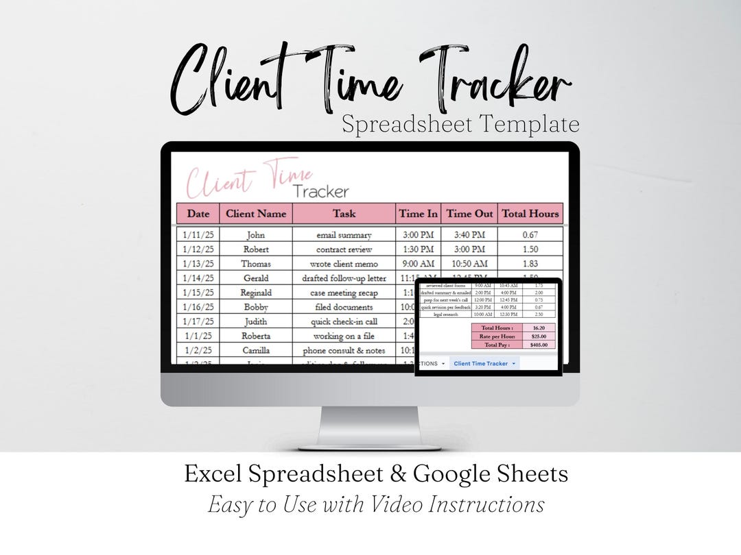 Client Time Tracker Excel Spreadsheet, Client Management Google Sheets ...