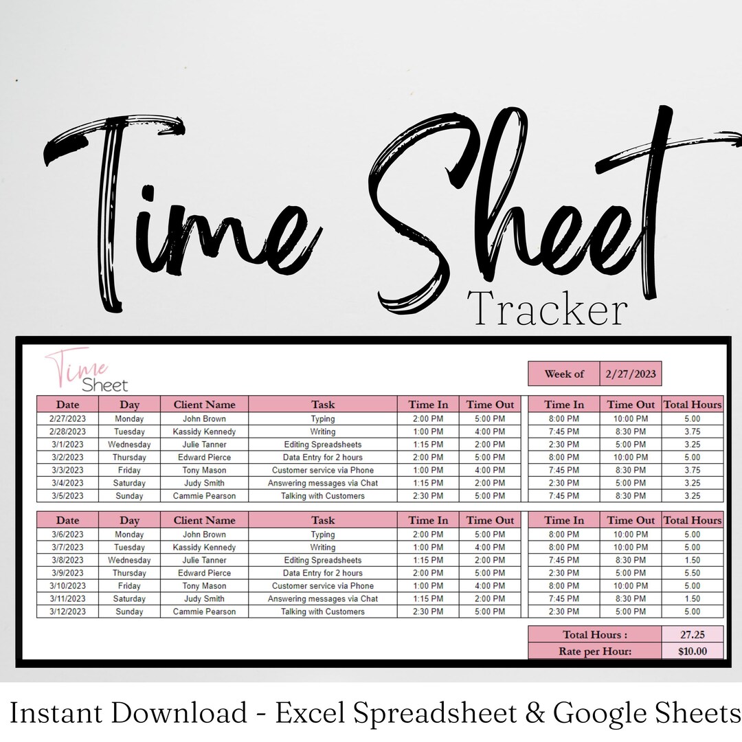 Time Sheet Tracker, Employee Time Tracker, Weekly Time Sheet, Biweekly ...