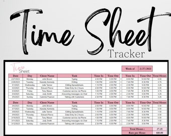 Time Sheet Tracker, Employee Time Tracker, Weekly Time Sheet, Biweekly Caregiver Time Sheet ...