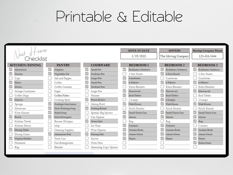 New House Checklist Template Excel Spreadsheet Home Planner - Etsy
