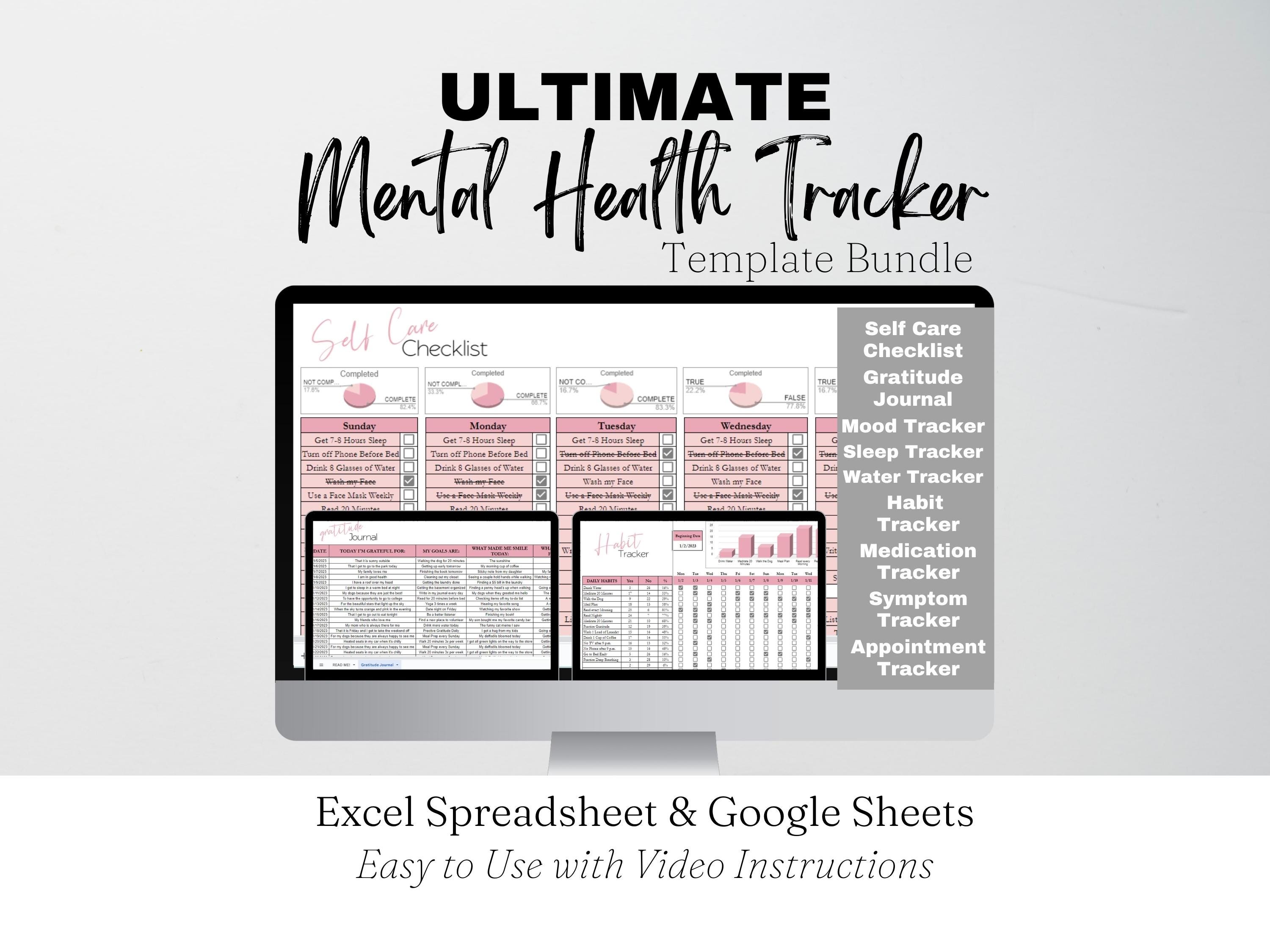 Mental Health Tracker Template Excel Spreadsheet, Daily Self Care ...