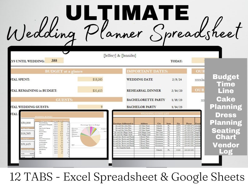 Excel Wedding Planner Google Sheets Wedding Planner Template - Etsy