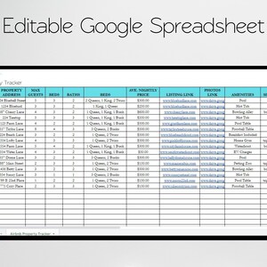 Property List Tracker for Short Term Rental Property Management, Rental ...