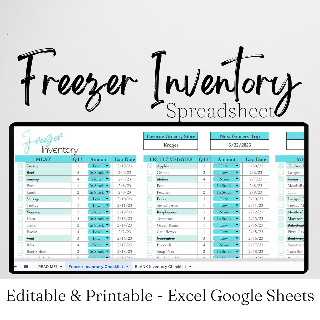 Freezer List, Food Inventory List, Freezer List, Food Tracker Excel ...