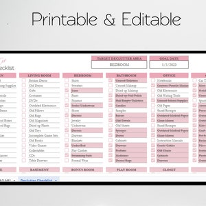 Declutter Checklist Template, Declutter Challenge, Declutter Planner, Minimalist Checklist ...