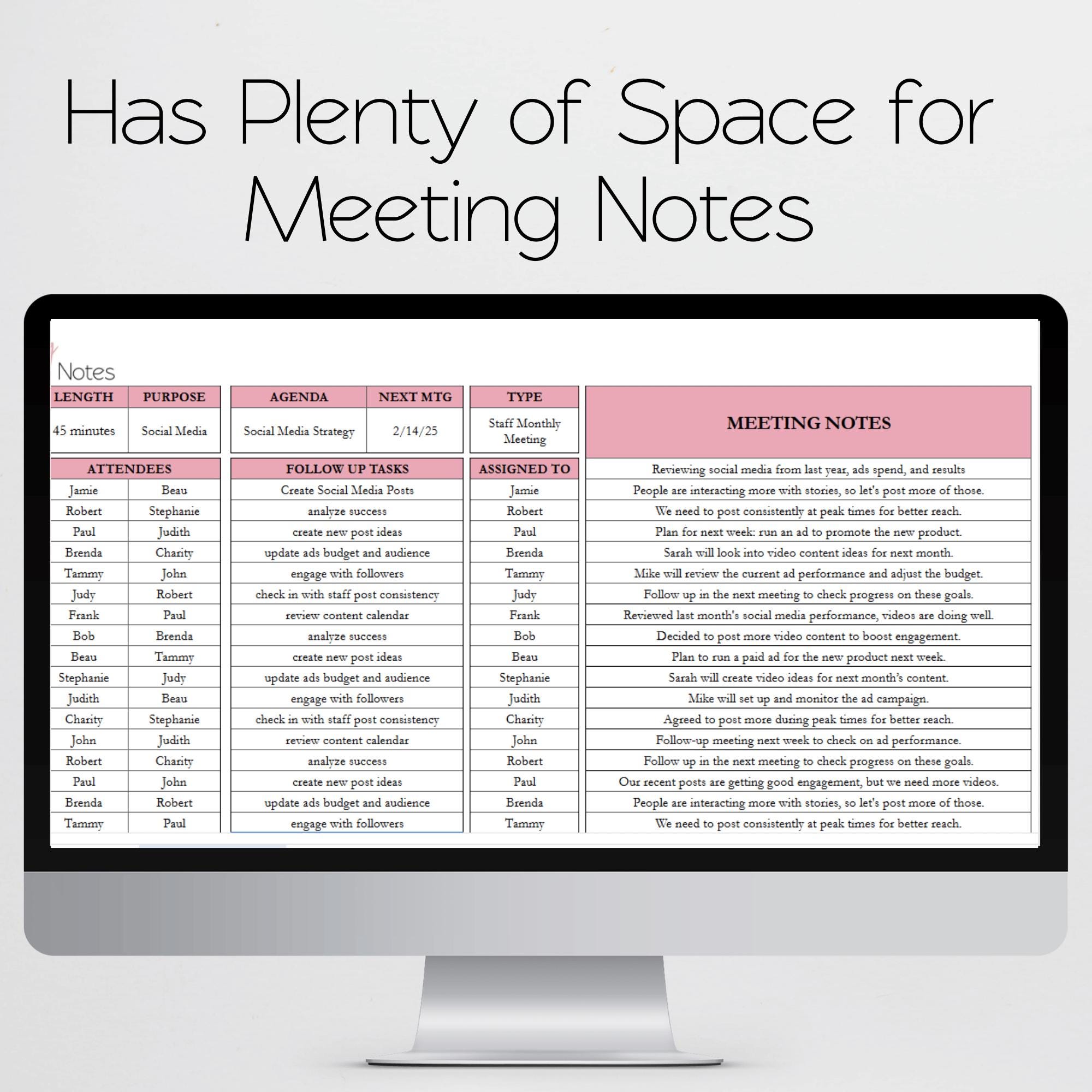 Meeting Notes Tracker, Meeting Minutes Template, Team Meeting Log ...