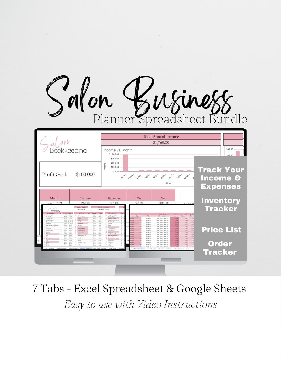 Salon Business Planner Template, Hair Salon Bookkeeping Log, Beauty ...